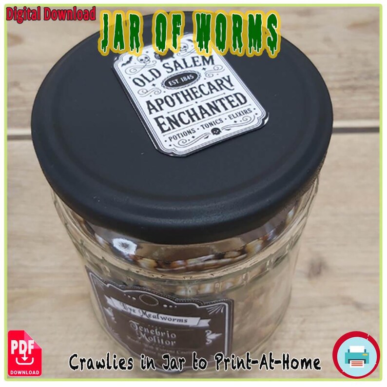 Jar of Worms Printable – Halloween Apothecary Label & Wrap (digital ...