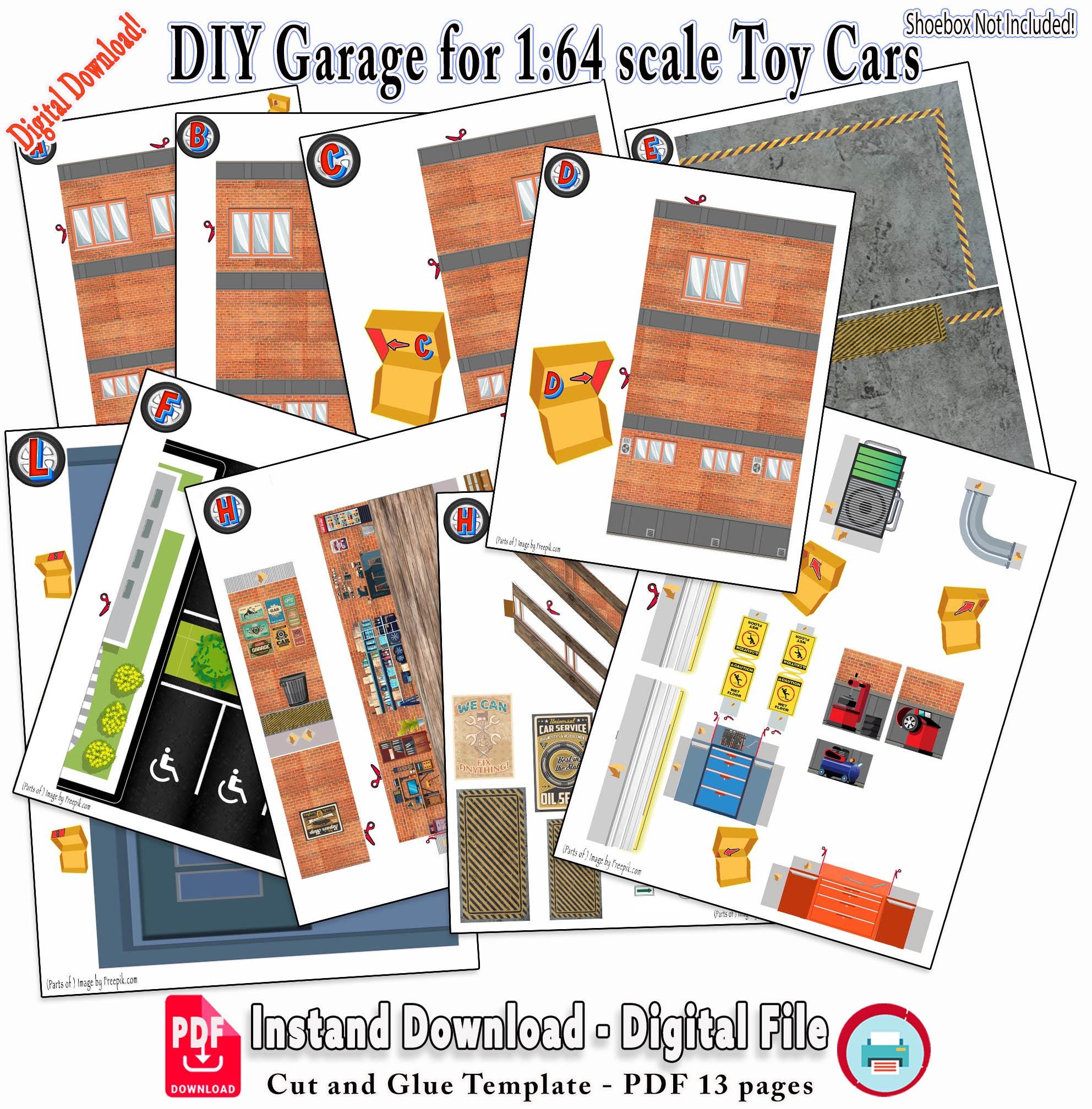 DIY Garage for 1:64 Scale Toy Cars, Paper Craft Miniature Car Garage ...