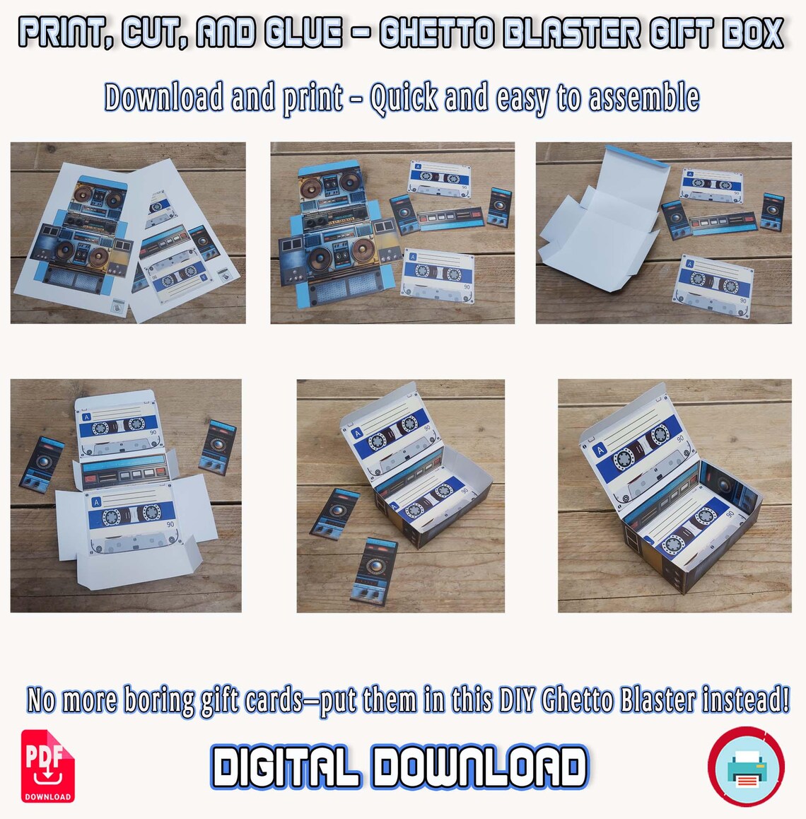Retro Boombox Gift Box – Printable DIY Papercraft (digital Download) - Etsy