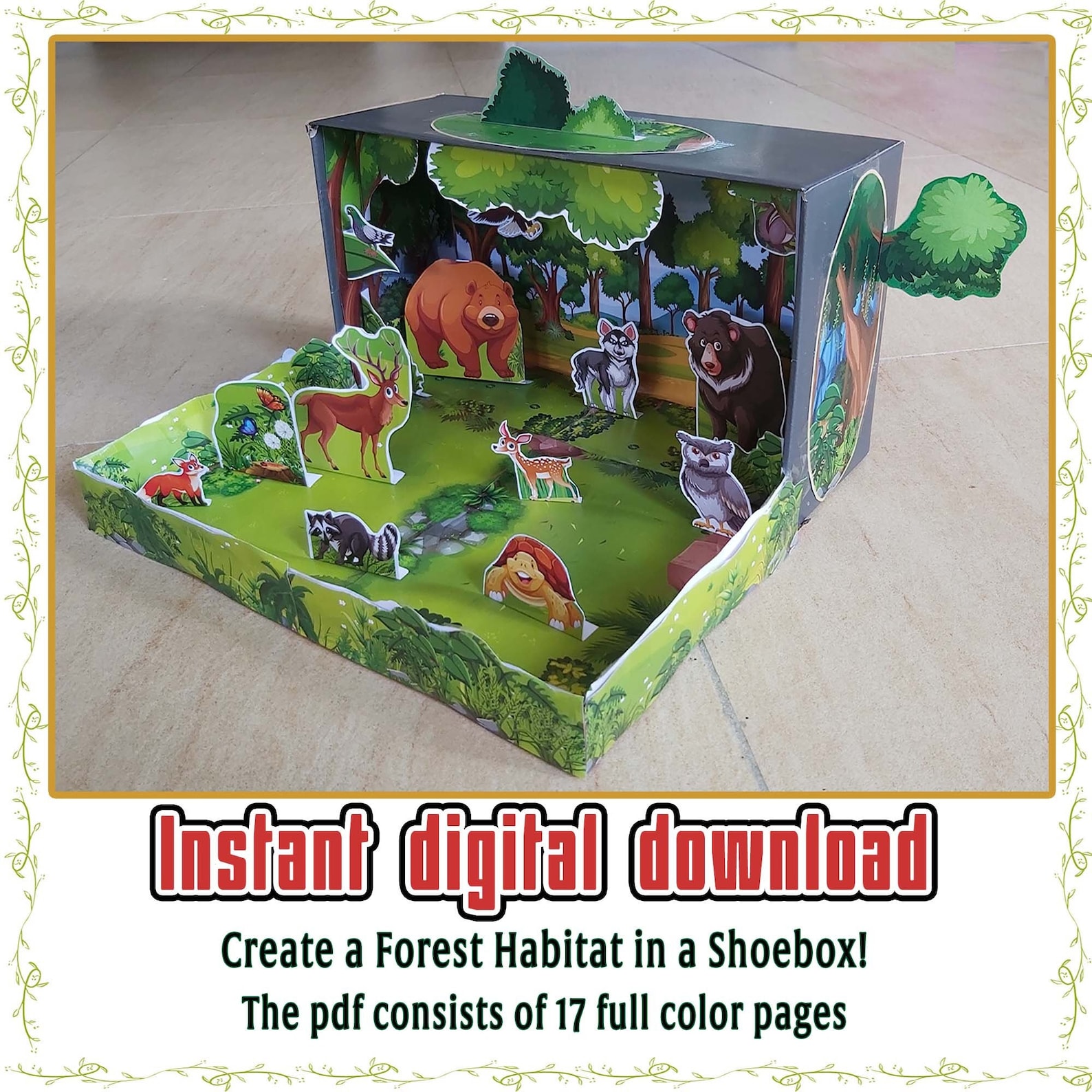 Printable Shoebox Diorama Kit. Create a Forest Habitat. Paper Craft for ...