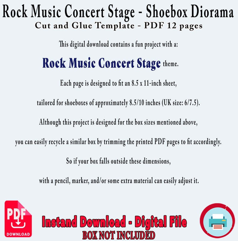 Rock Music Concert Stage Shoebox Diorama, Create Your Own Theater, Cut ...