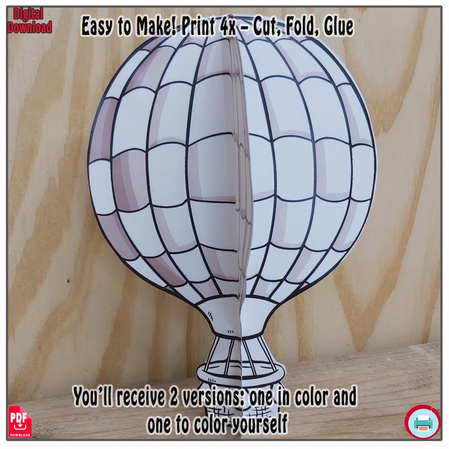 3D Hot Air Balloon Papercraft: Quilt-style DIY Printable (PDF Download ...
