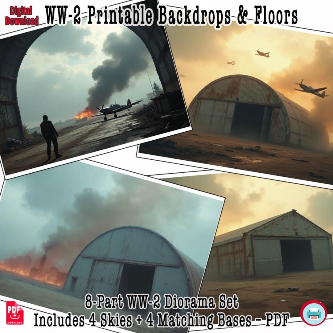 WW2 Airplane Diorama Set: Printable Model Warplane Backdrops (PDF ...