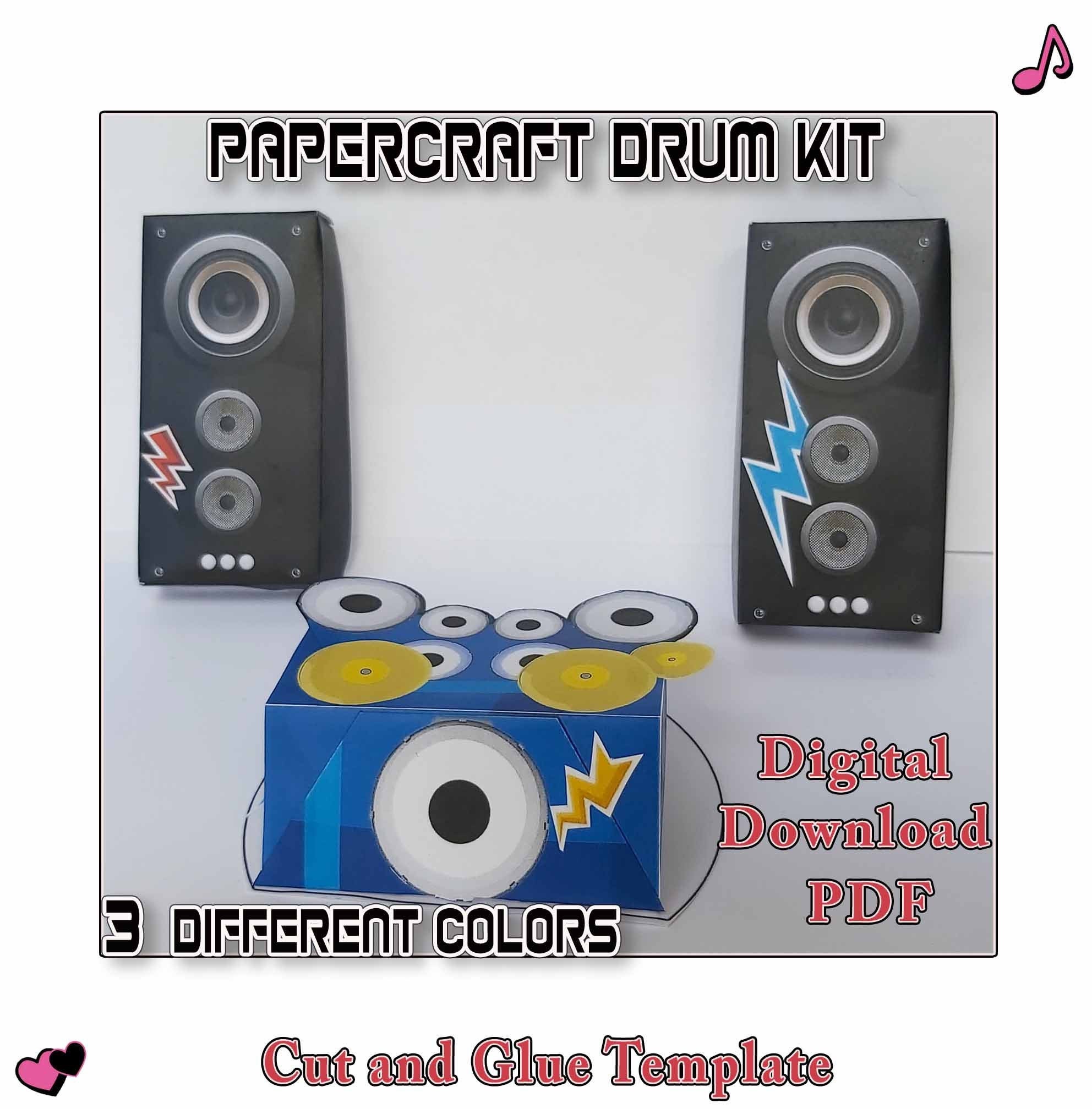 Paper Craft Drum Kit Template, Dress up Girl Band, Printable Rock Band Set, Korean Paper Toy ...