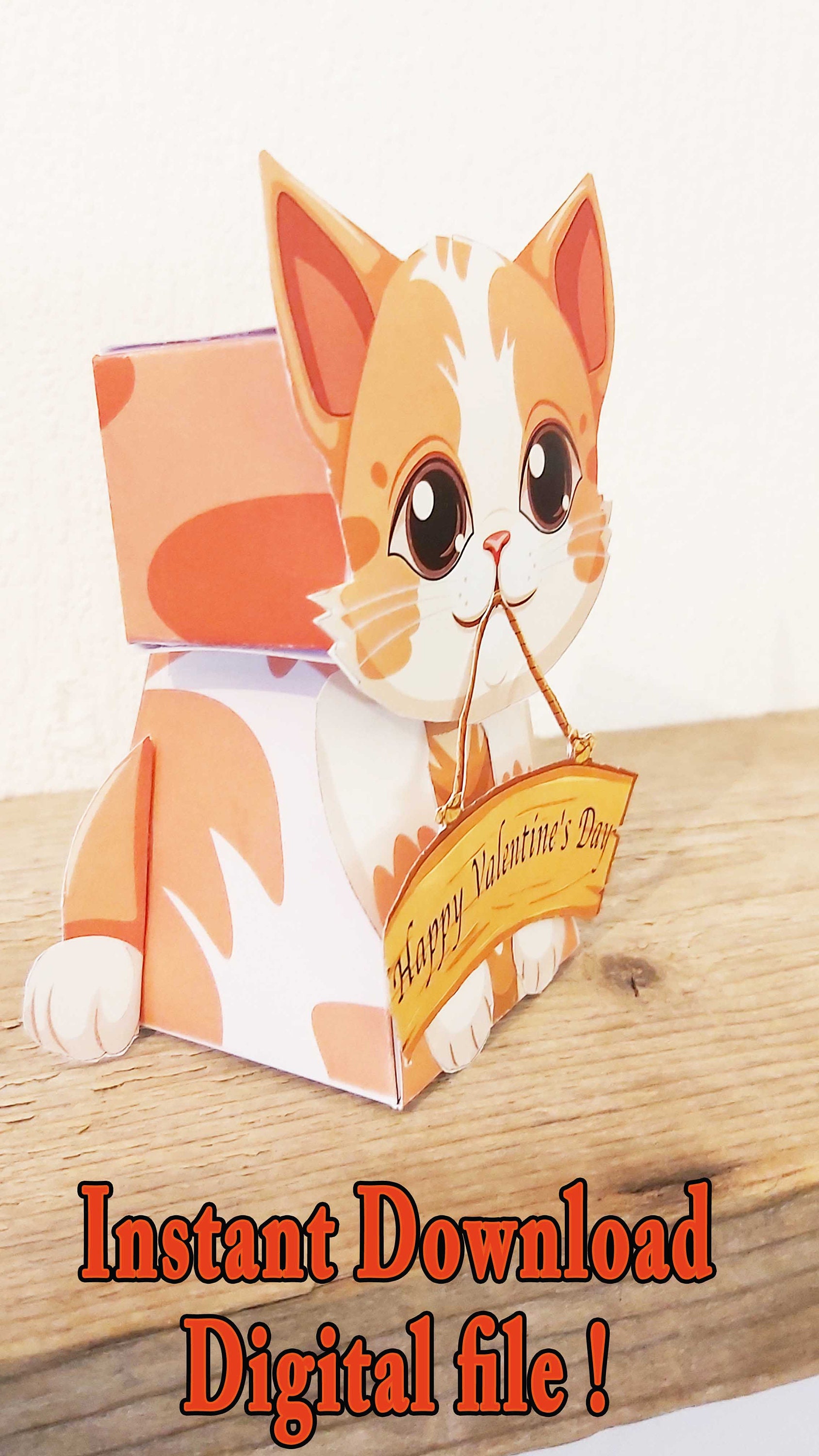 Papercraft Valentine's Day Cat Template, Kitten Craft 3D Model ...