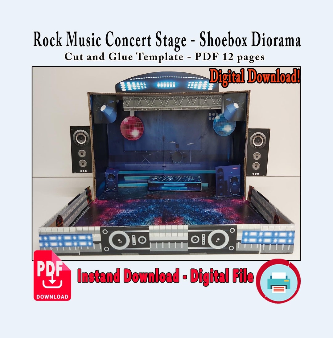 Rock Music Concert Stage Shoebox Diorama, Create Your Own Theater, Cut ...