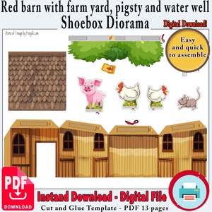 Farmyard Shoebox Diorama, Red Barn Craft Project (printable PDF) - Etsy