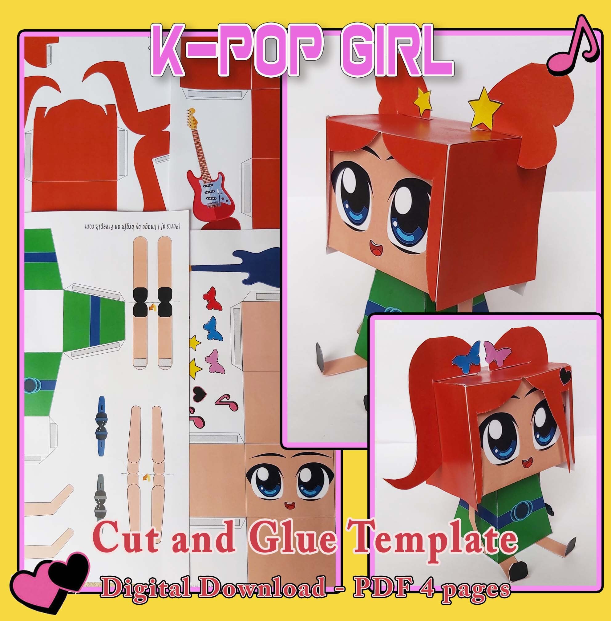 K-pop Girl Papercraft Template: Dress-up Manga Doll (PDF Download ...