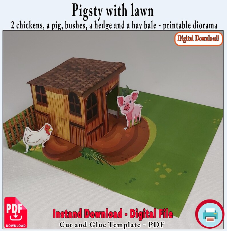 Pigsty Diorama: Printable Paper Craft for Kids (digital Download) - Etsy