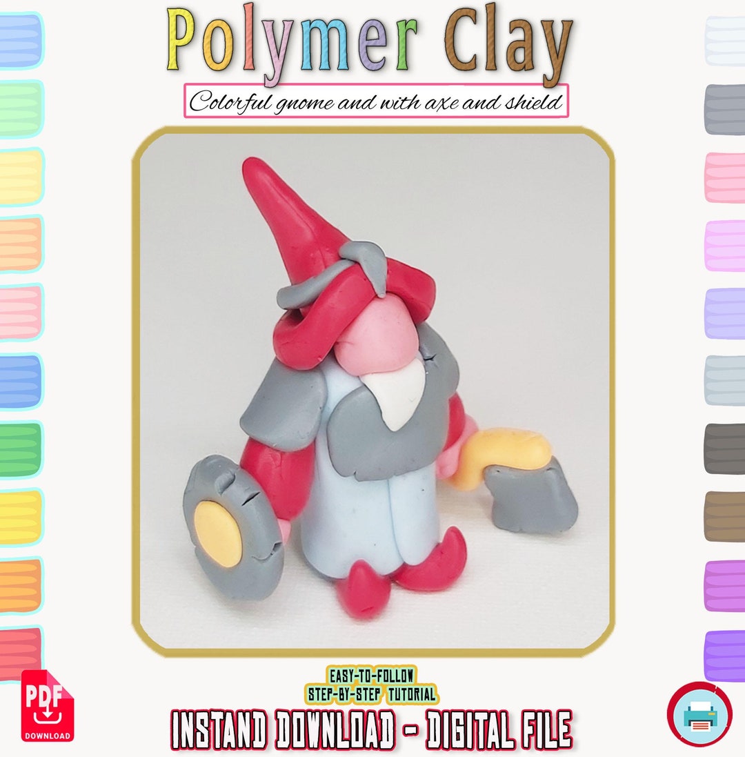 Colorful Gnome With Axe and Shield, Polymer Clay Gnome, Air Dry Clay ...