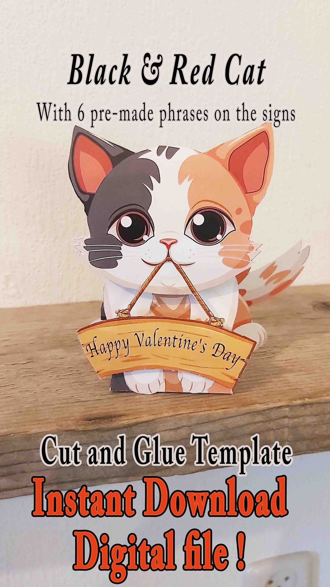 Papercraft Valentine's Day Cat Template, Kitten Craft 3D Model ...