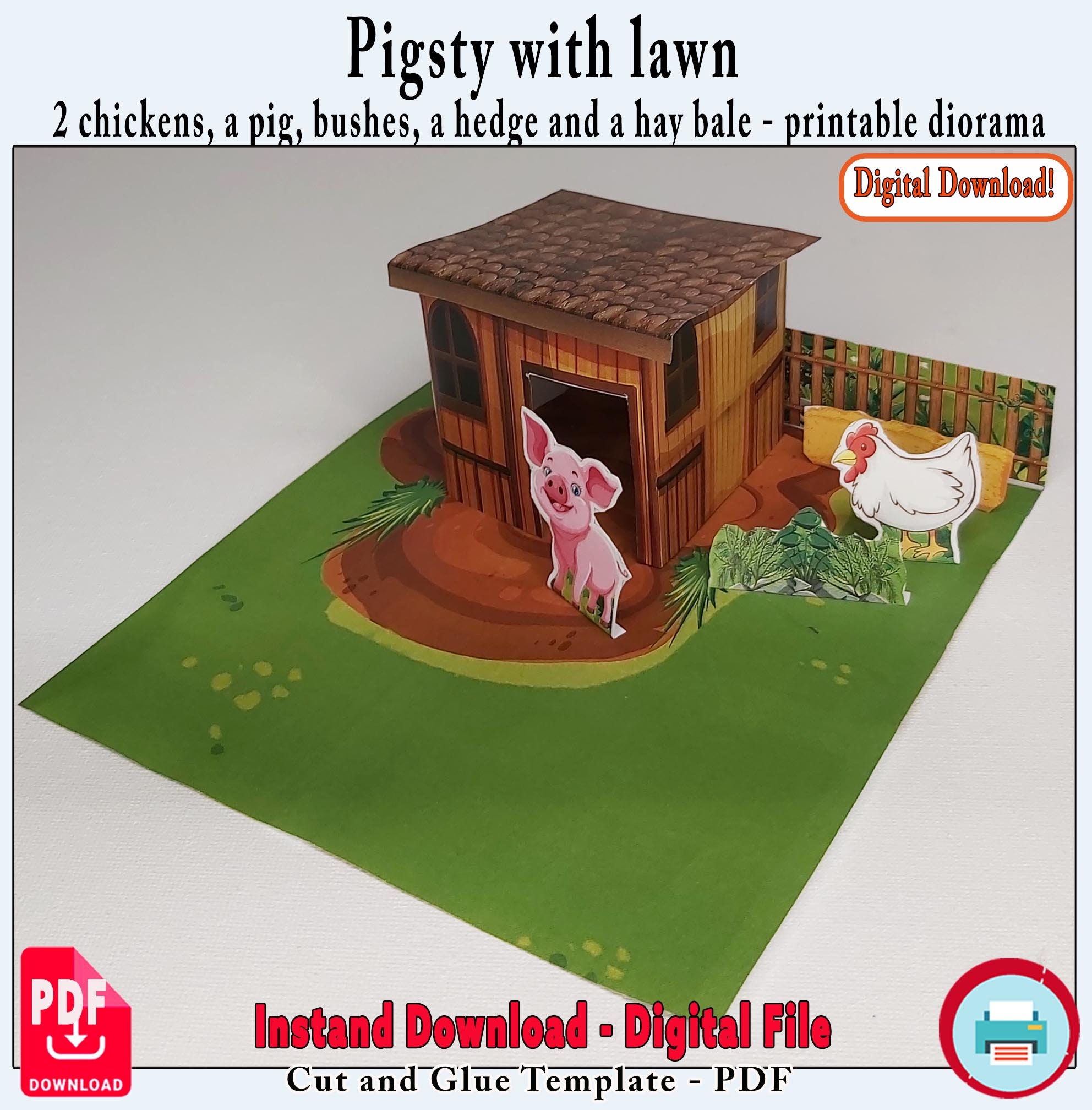Pigsty Diorama: Printable Paper Craft for Kids (digital Download) - Etsy