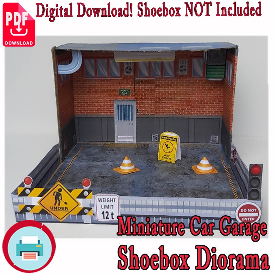 Paper Craft Car Garage Shoebox Diorama: Auto Repair Shop Kit (digital ...