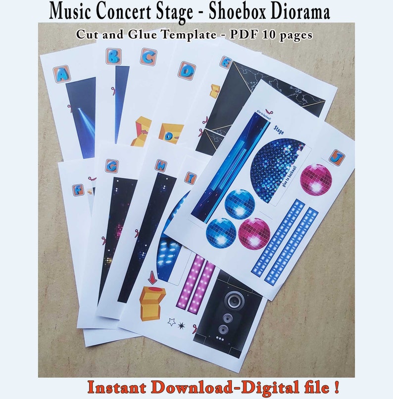 Music Concert Stage Shoebox Diorama, Create Your Own Theater, Cut and ...