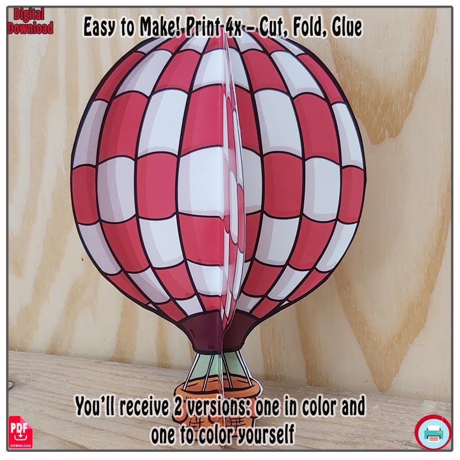 3D Hot Air Balloon Papercraft: Quilt-style DIY Printable (PDF Download ...