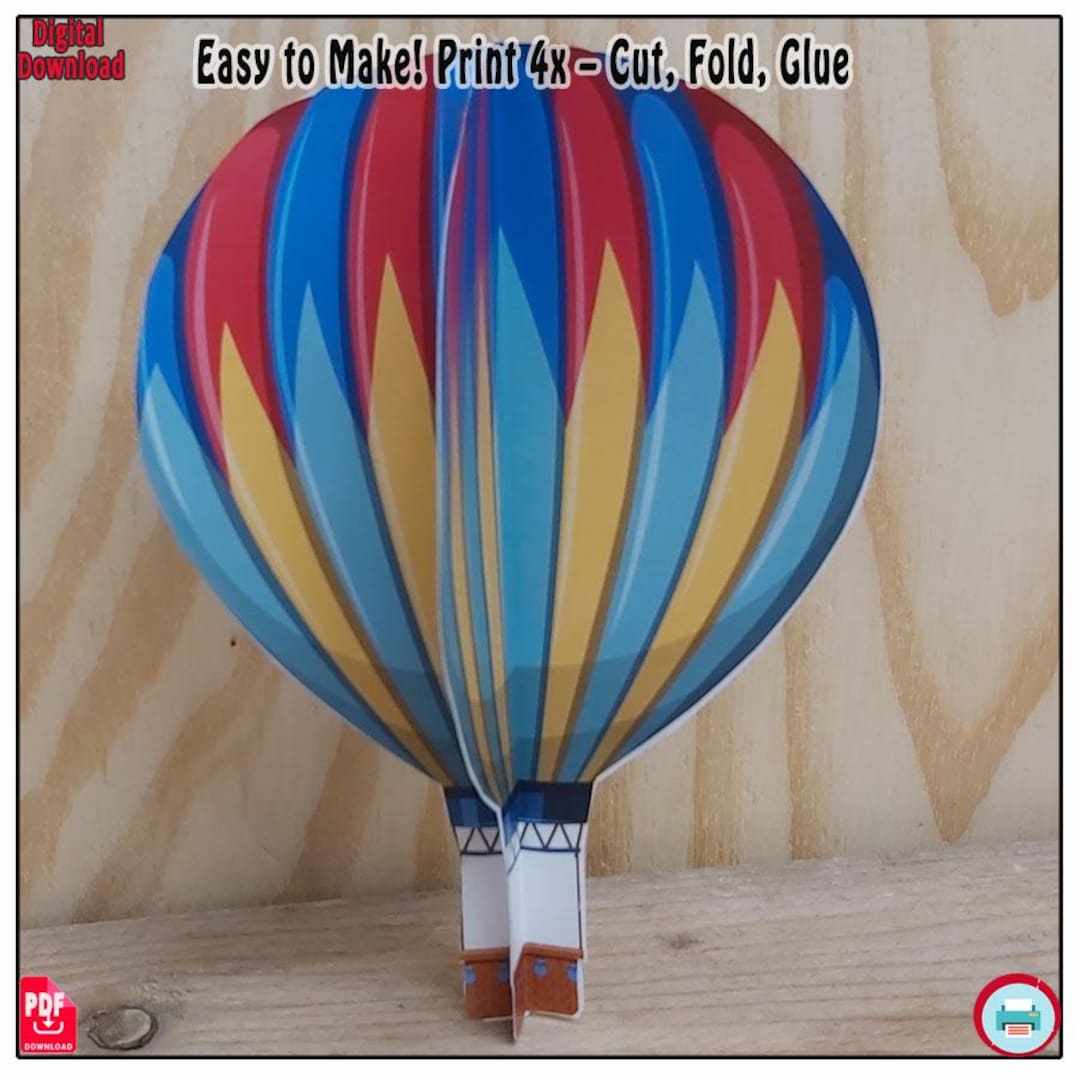 3D Rainbow Hot Air Balloon Papercraft: DIY Kids Room Decor (printable ...