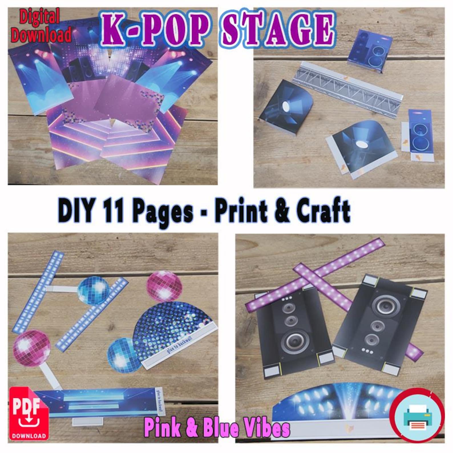DIY K-pop Shoebox Stage Printable PDF | Kpop Concert Diorama Kit | Pink ...