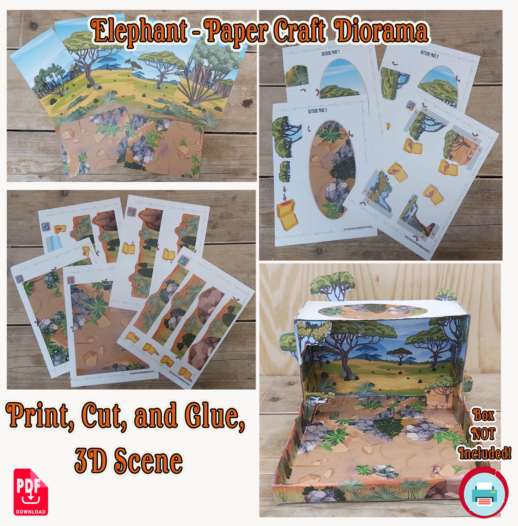 Elephant Shoebox Diorama Project – 3D Printable Paper Habitat Craft Kit ...