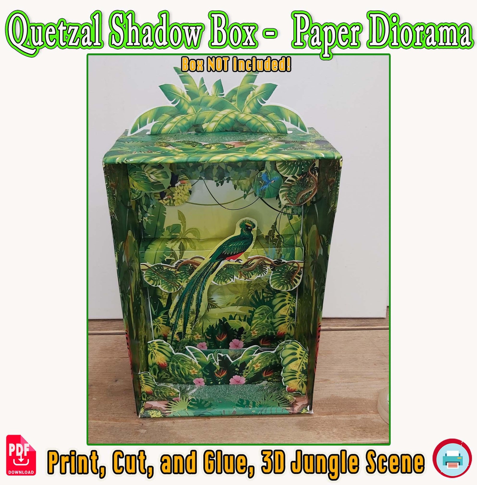 Quetzal Bird Diorama Papercraft – Tropical Rainforest Bird Craft ...