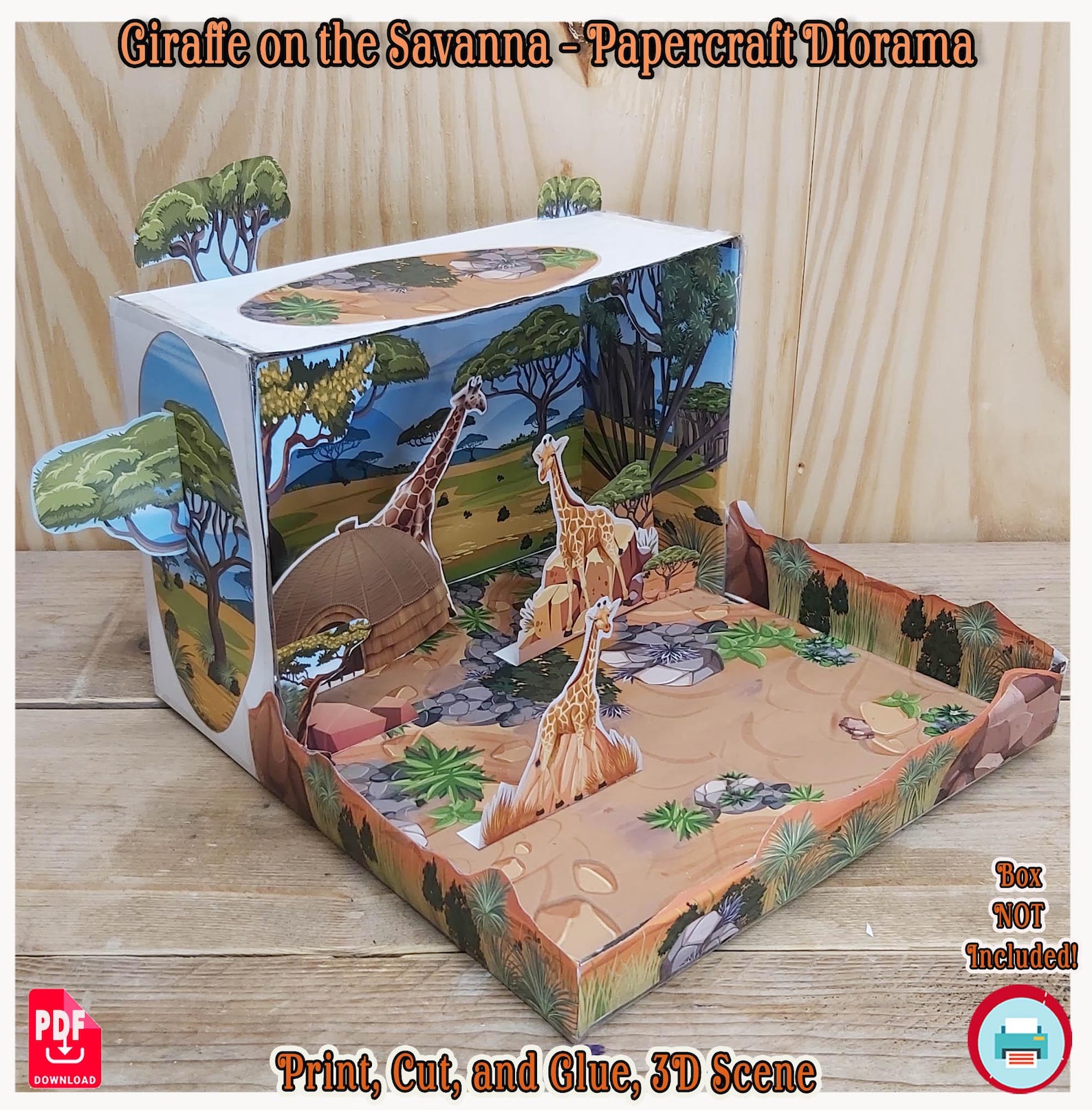 Giraffe Shoebox Diorama Kit – Printable 3D Jungle Habitat Craft ...