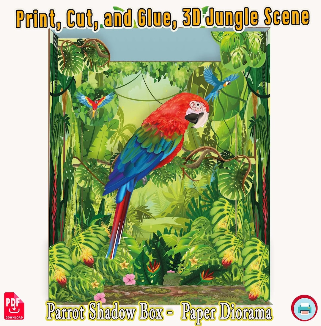 Parrot Shadow Box, Parrot Diorama, Jungle Diorama, 8x10 Shadow Box ...