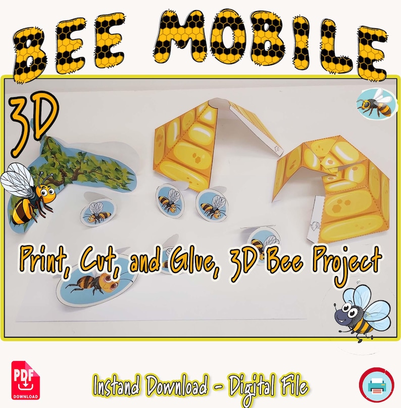 3D Bee Mobile Craft Printable – Kids Pollinator Activity (digital ...
