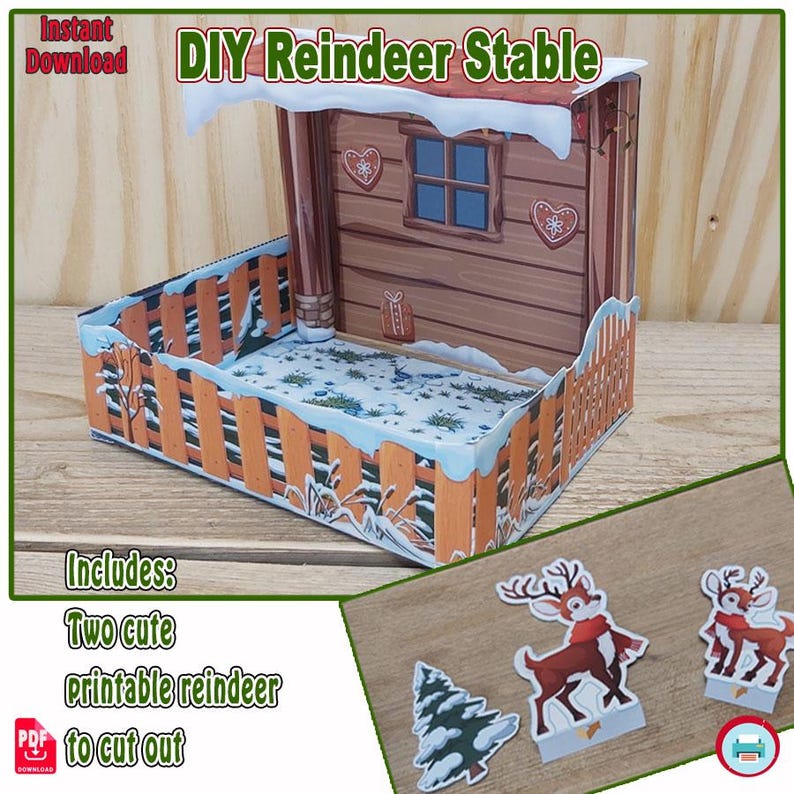 3D Christmas Pop up | Reindeer Stable With Fences, and Two Cut-out ...