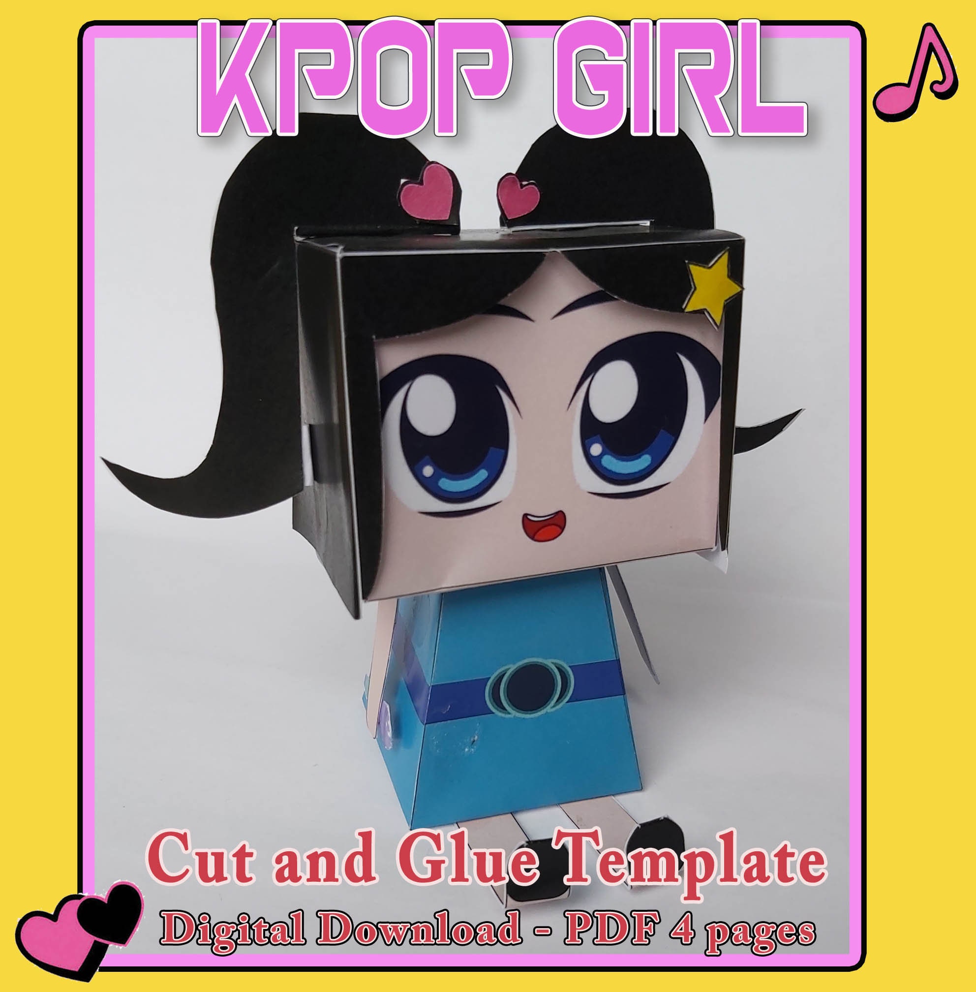 Papercraft Kpop Girl Template, Low Poly Paper Craft Manga Doll, Dress ...