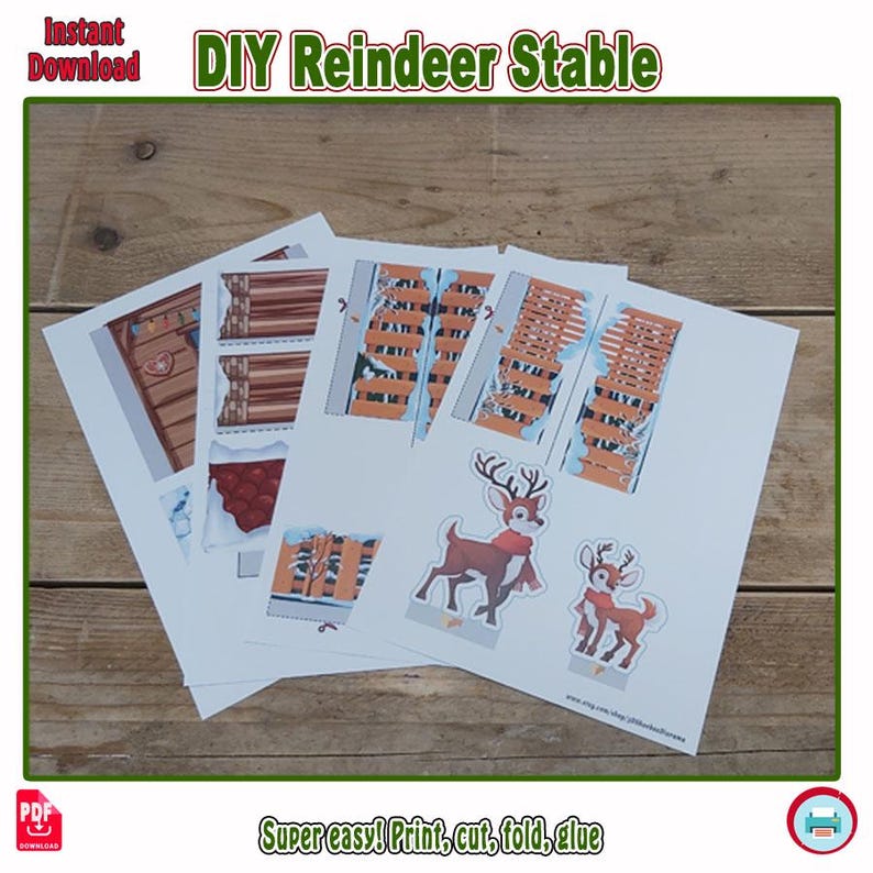 3D Christmas Pop up | Reindeer Stable With Fences, and Two Cut-out ...