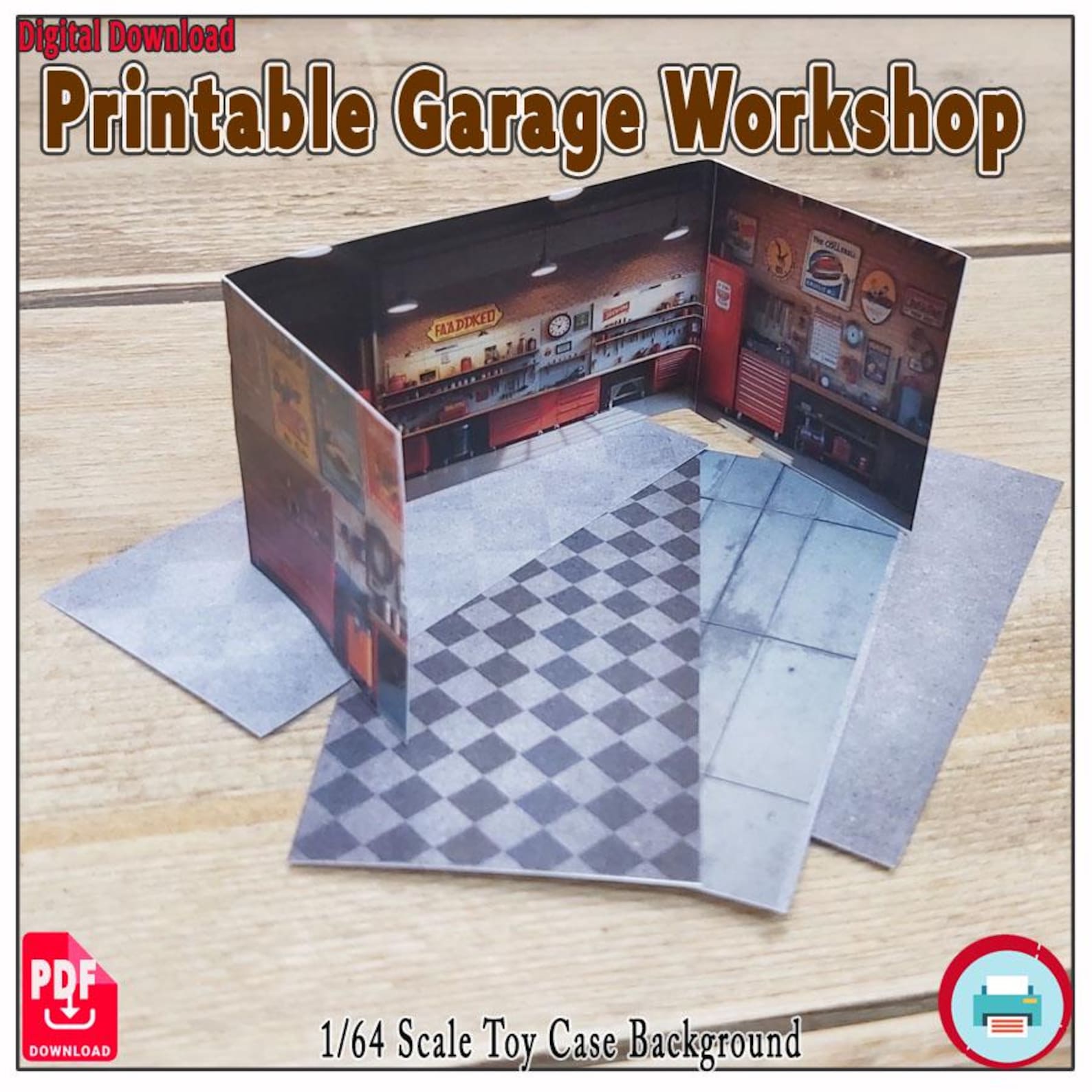 1/64 Scale Printable Garage Diorama, Paper Case Insert With Back Wall ...
