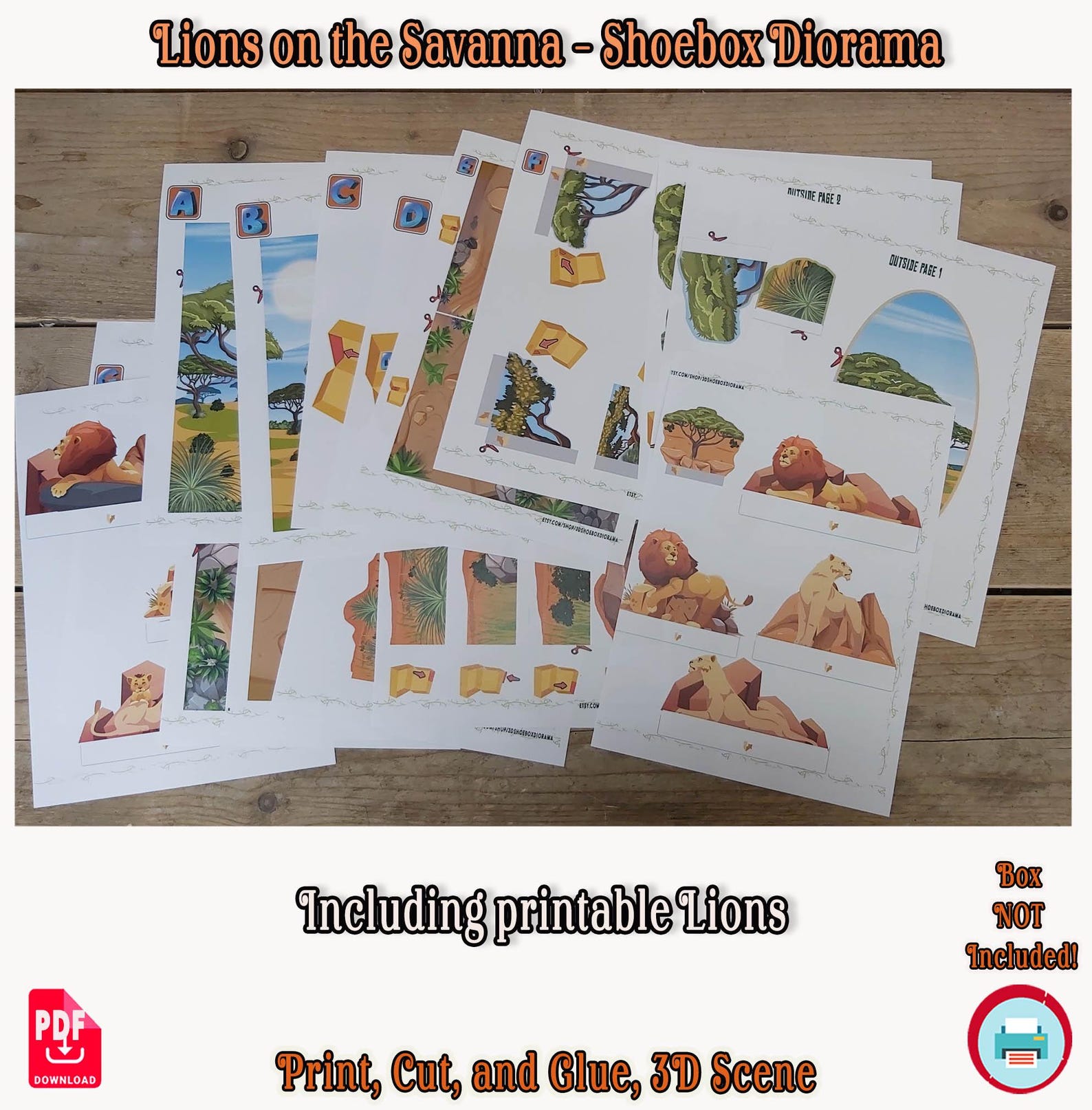 Lions on the Savanna – Printable Shoebox Diorama Kit | 3D Paper Craft ...