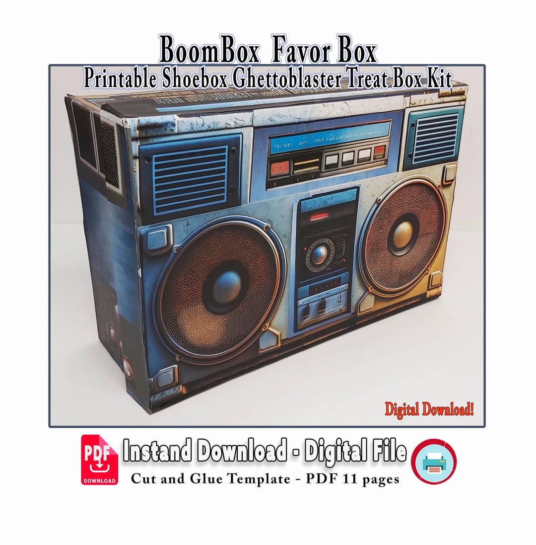 3D Boombox Gift Box Template: Printable Ghetto Blaster Favor Box (PDF ...