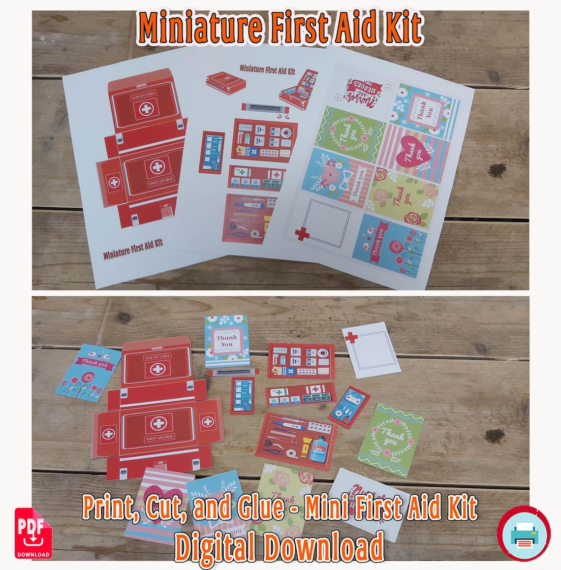 Printable Mini First Aid Kit With Thank You Cards: DIY Nurse Gift (PDF ...