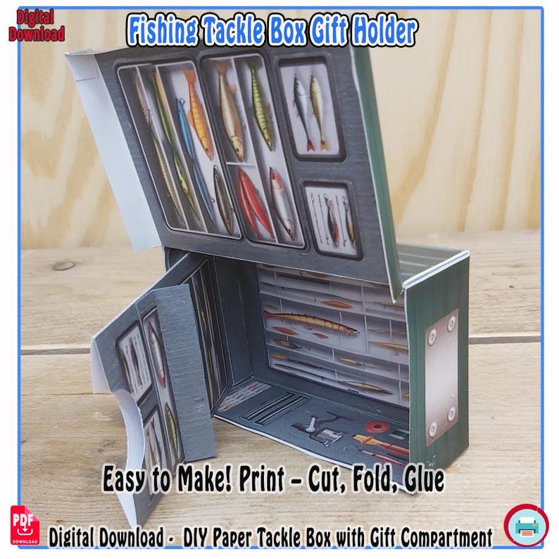 3D Papercraft Fishing Tackle Box: DIY Gift Card Holder (PDF Pattern) - Etsy
