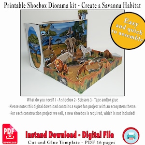 Printable Shoebox Diorama Kit, Create a Savanna Habitat, Animals ...