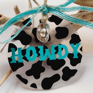 Cow Print Howdy Car Charm * Custom Car Hanger * Rearview Mirror Car ...