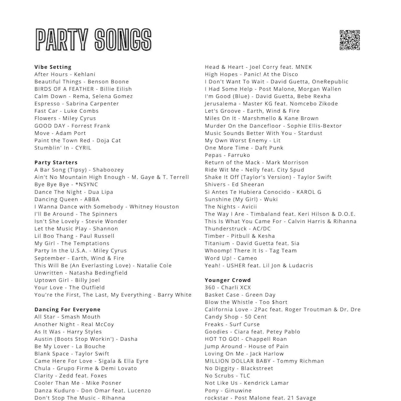 Birthday Party Song List - Etsy