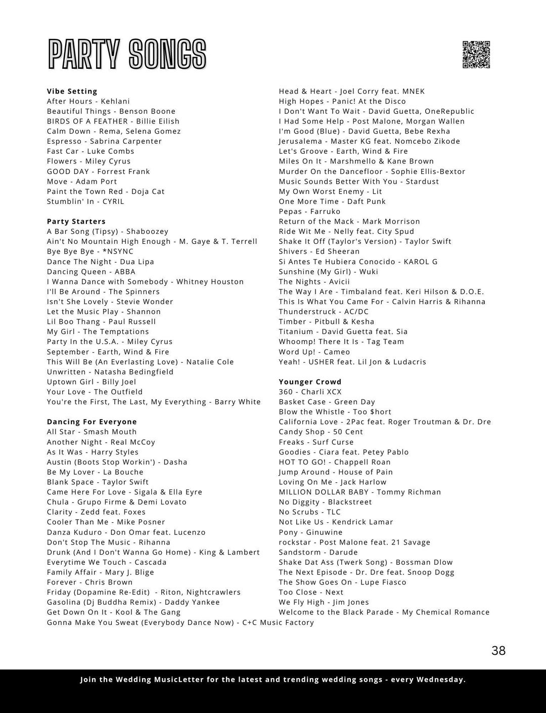 Best Party Songs Printable PDF | Wedding Planning Music Ideas - Etsy