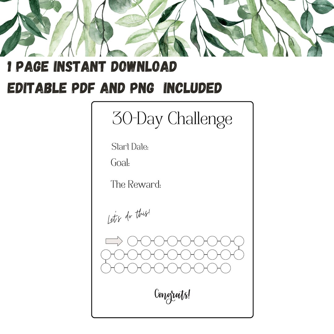30 Day Challenge Tracker 30 Day Goal - Etsy
