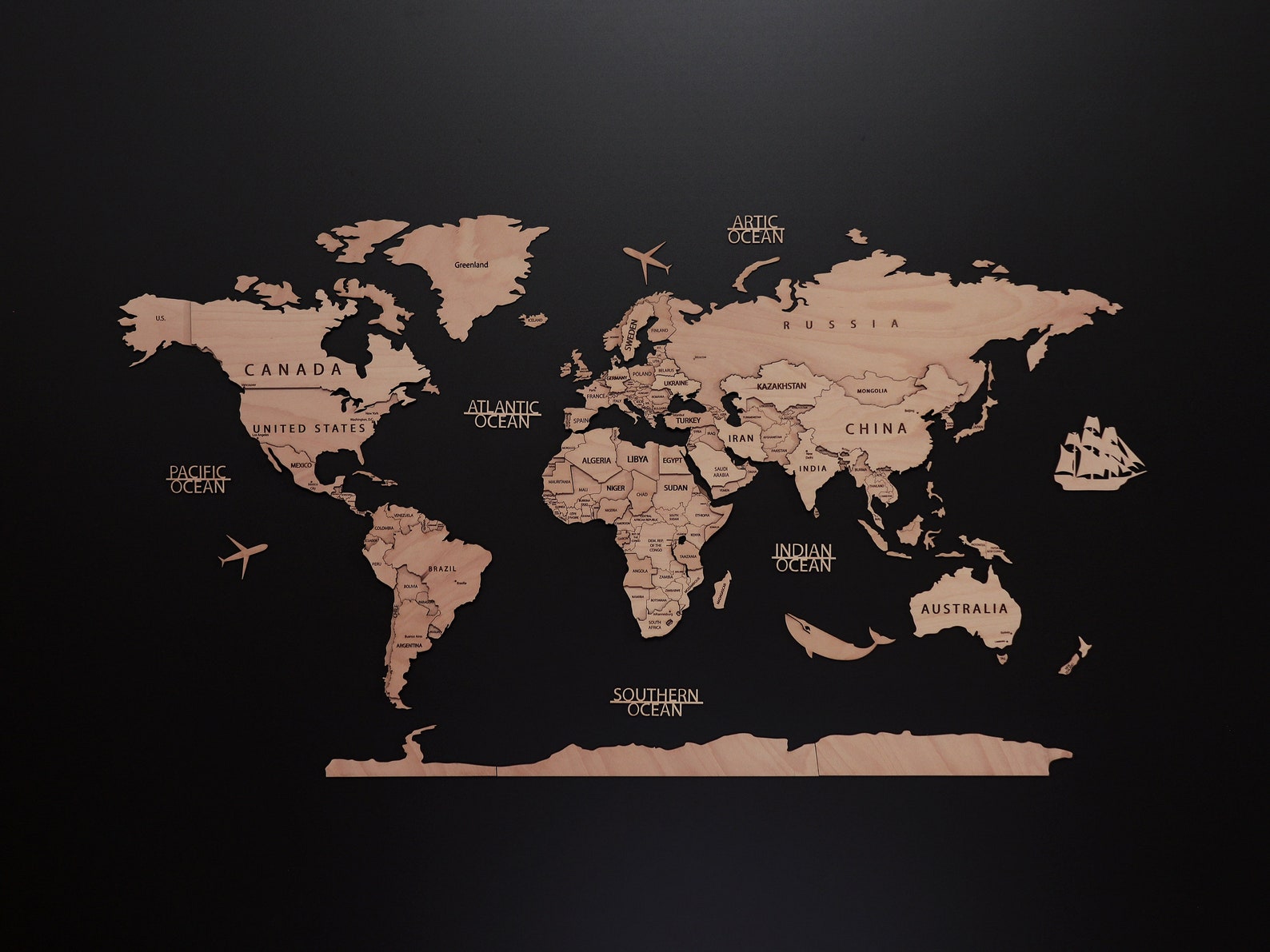 3D Wooden Wall Map of the World - 300x167cm - Etsy
