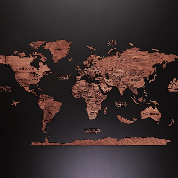 3D Wooden Wall Map of the World 200x111cm - Etsy