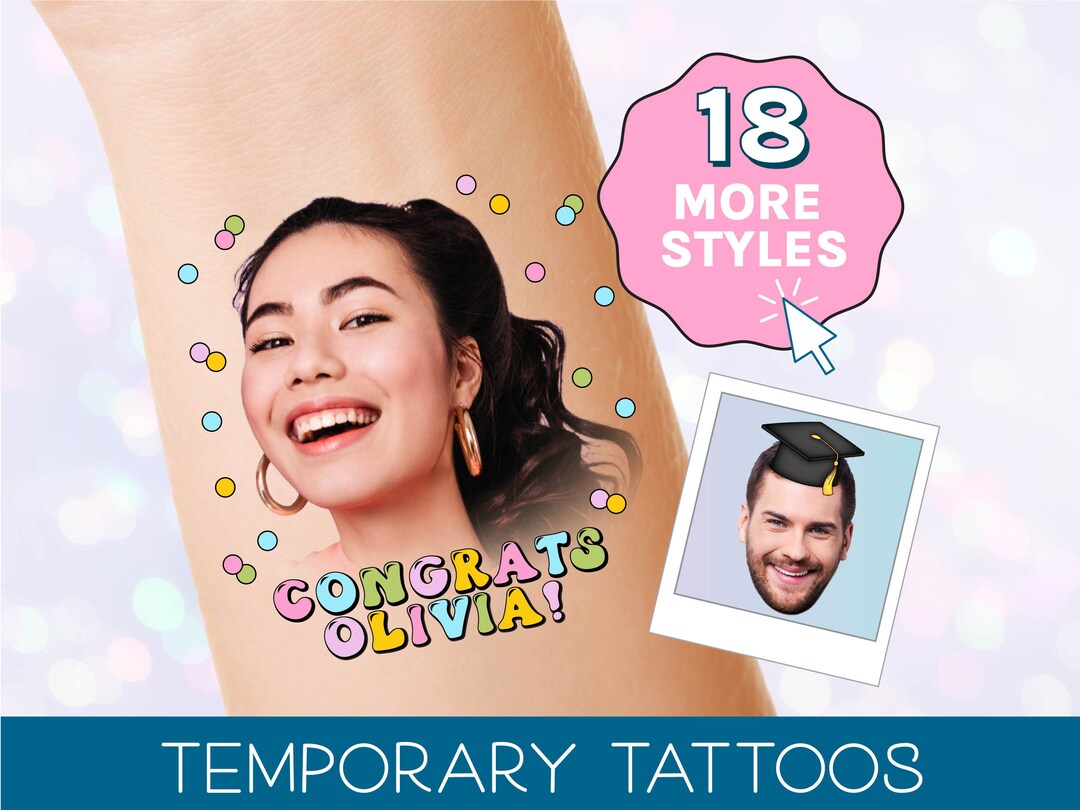 Custom Temporary Tattoos With Face for Grad Party, Personalized With ...