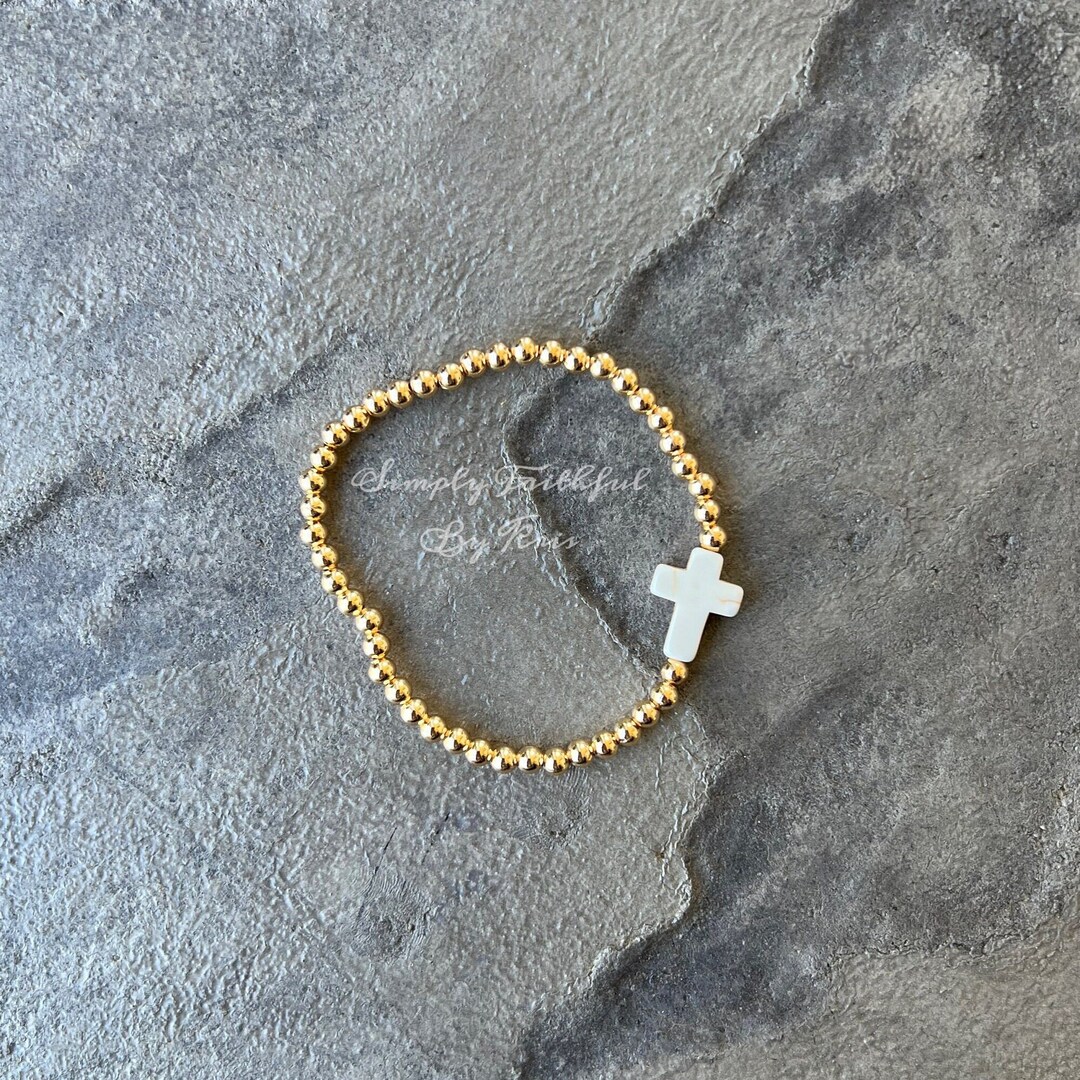 Cross Beaded Bracelet / 18k Gold Plated - Etsy
