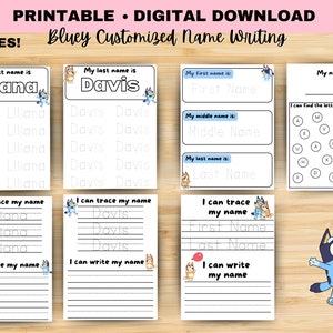 Bluey Name Writing Bundle | Preschool Kindergarten | Tracing Printable ...