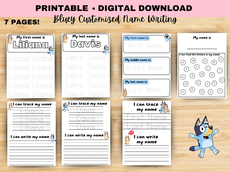 Bluey Name Writing Bundle | Preschool Kindergarten | Tracing Printable ...