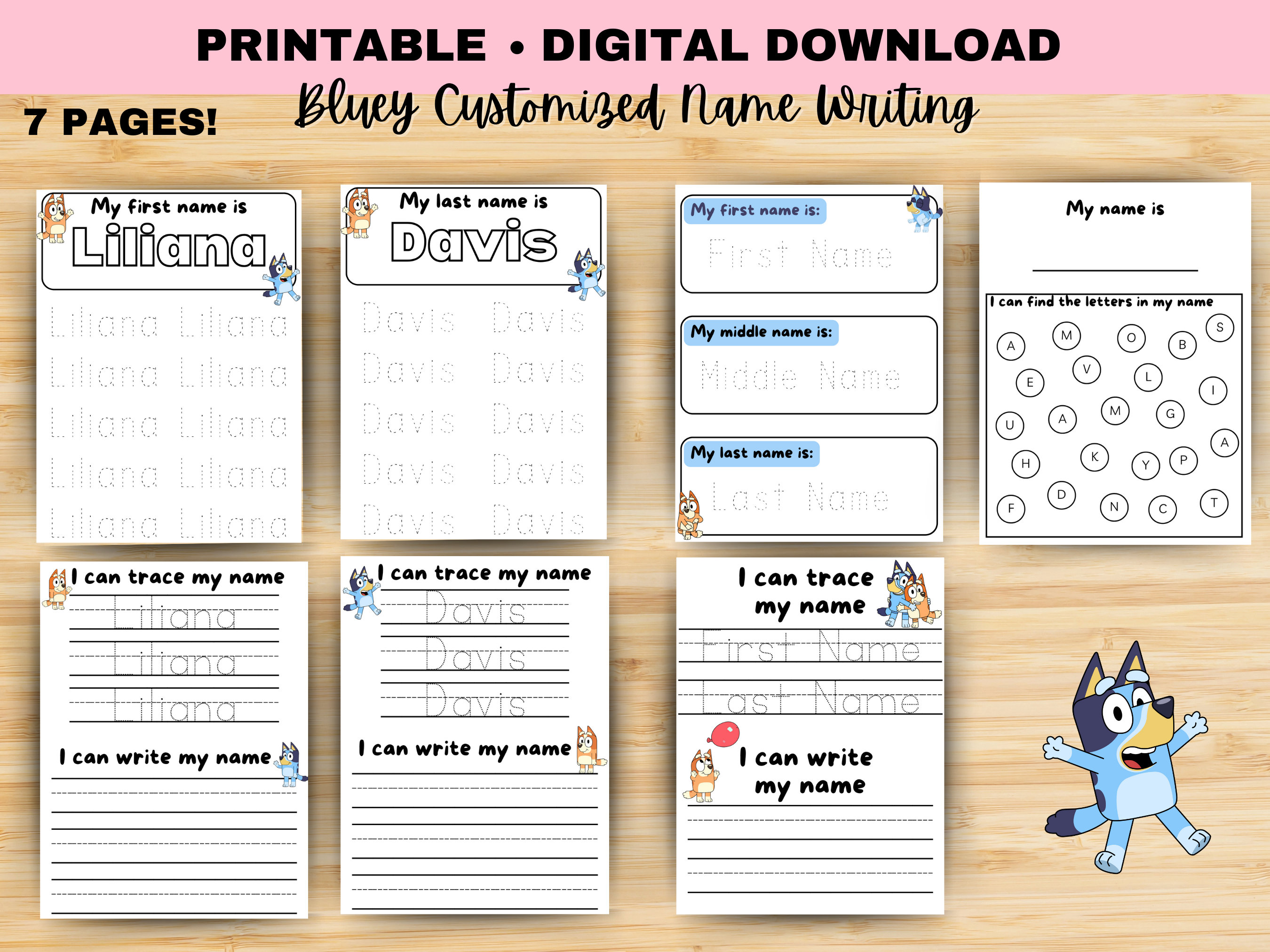 Bluey Name Writing Bundle | Preschool Kindergarten | Tracing Printable ...