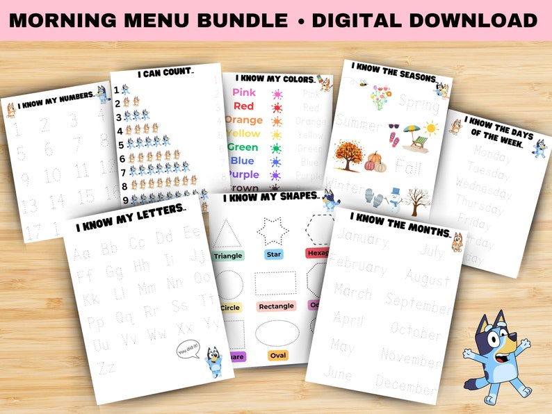 Bluey Morning Menu Bundle: Preschool Learning Printable (digital ...