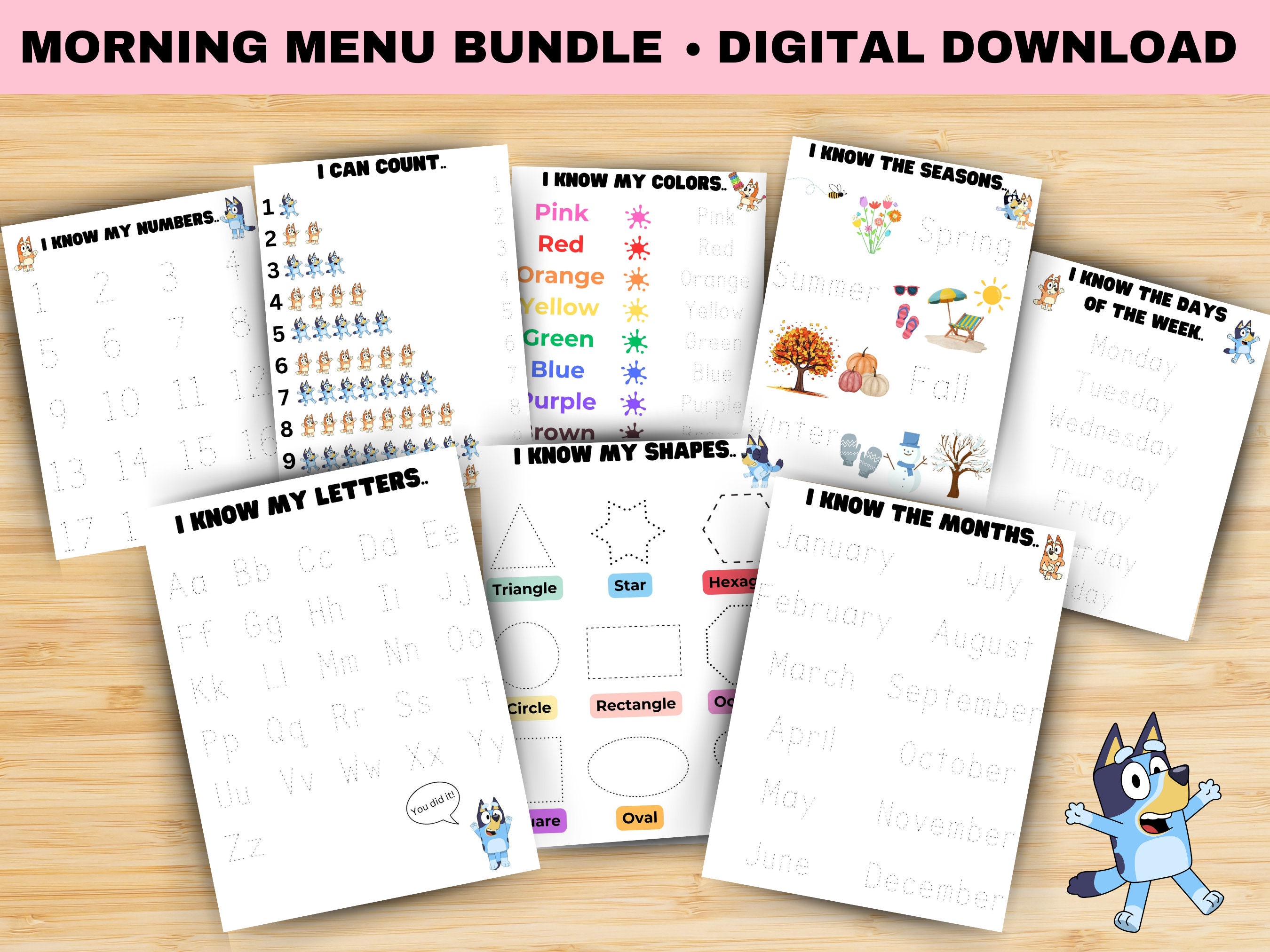 Bluey Morning Menu Bundle: Preschool Learning Printable (digital ...
