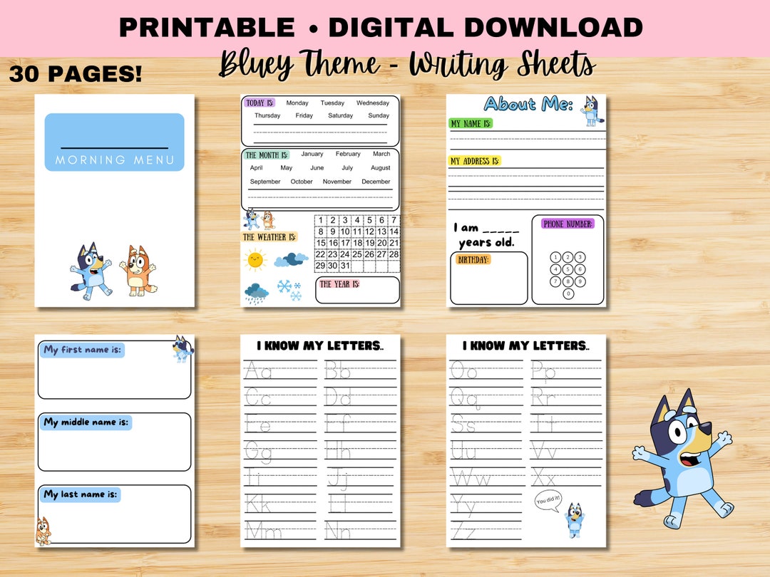 Bluey Morning Menu Bundle | Kindergarten First Grade | Printable ...