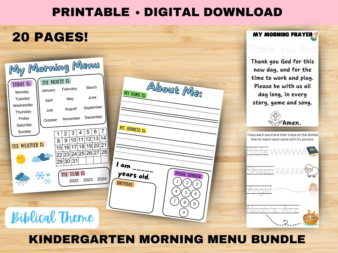 Biblical Kindergarten Morning Menu Bundle (digital Download) - Etsy